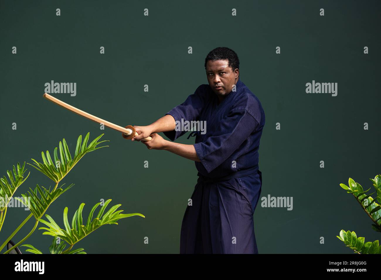 Portrait of handsome black martial artist man with martial arts costume ...