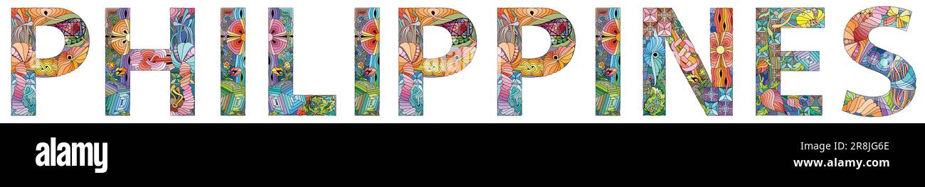 Vector word Philippines. Hand-painted art design. Illustration for t ...