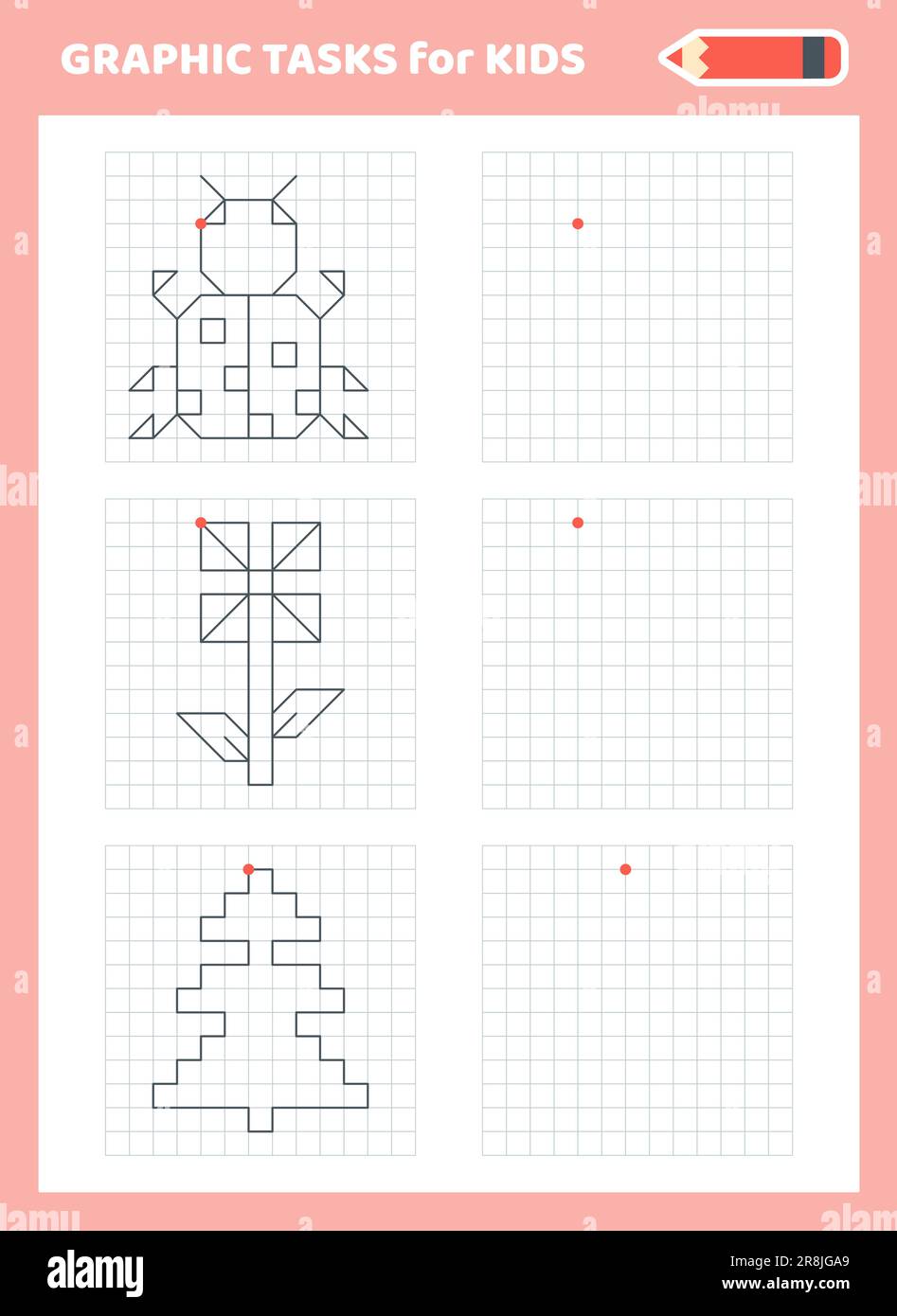 Graphic tasks by cells. Educational games for kids Stock Vector Image ...