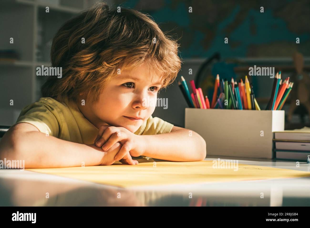 Kid gets ready for school. Learning and education child concept. School ...