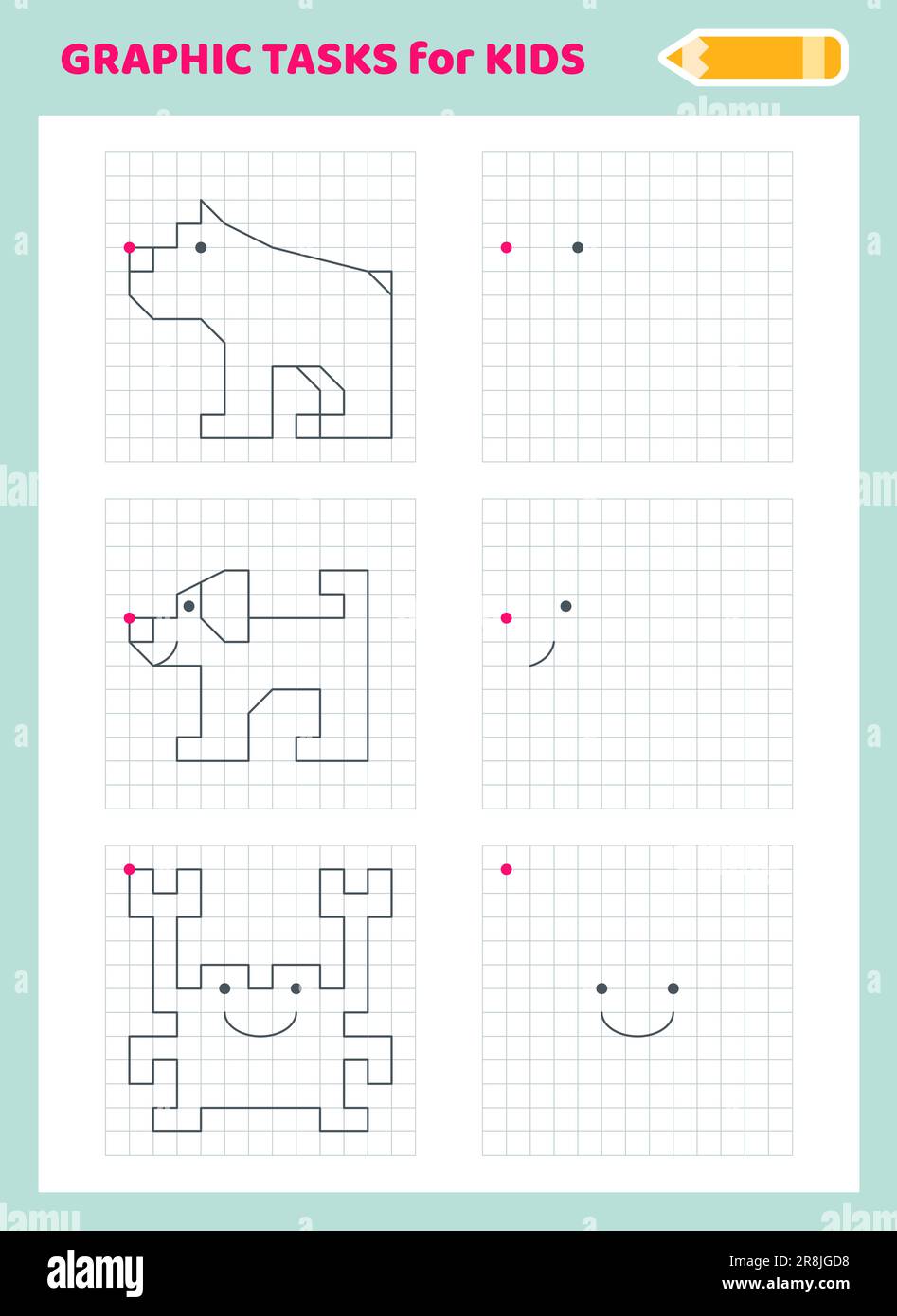 Graphic tasks by cells. Educational games for kids Stock Vector Image ...