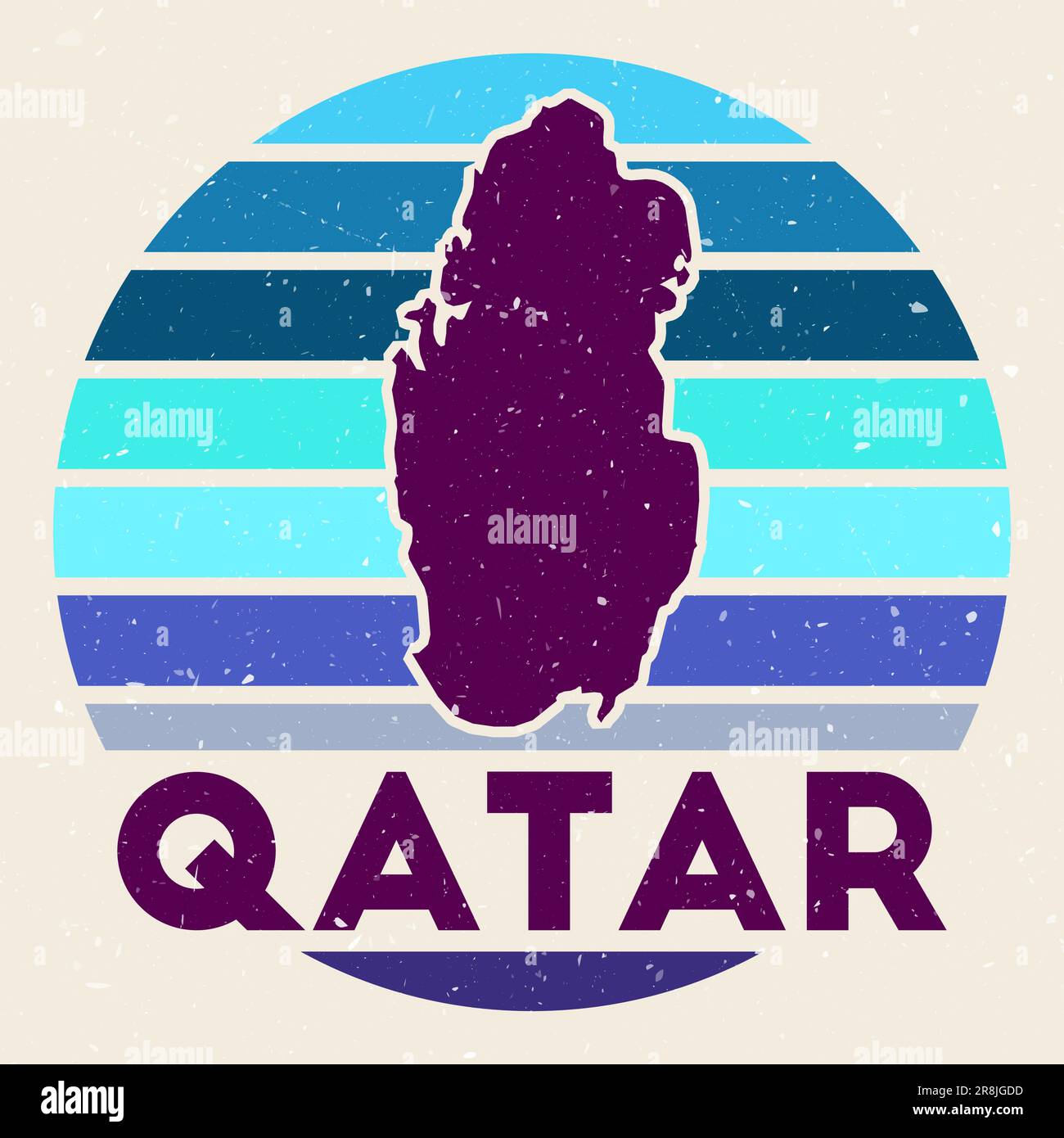 Qatar logo. Sign with the map of the country and colored stripes ...
