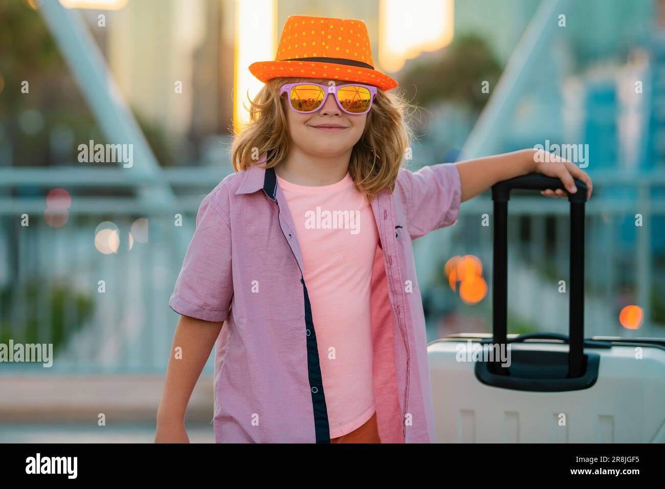 Travel dream. Dreamy kids face. Daydreamer child portrait close up ...