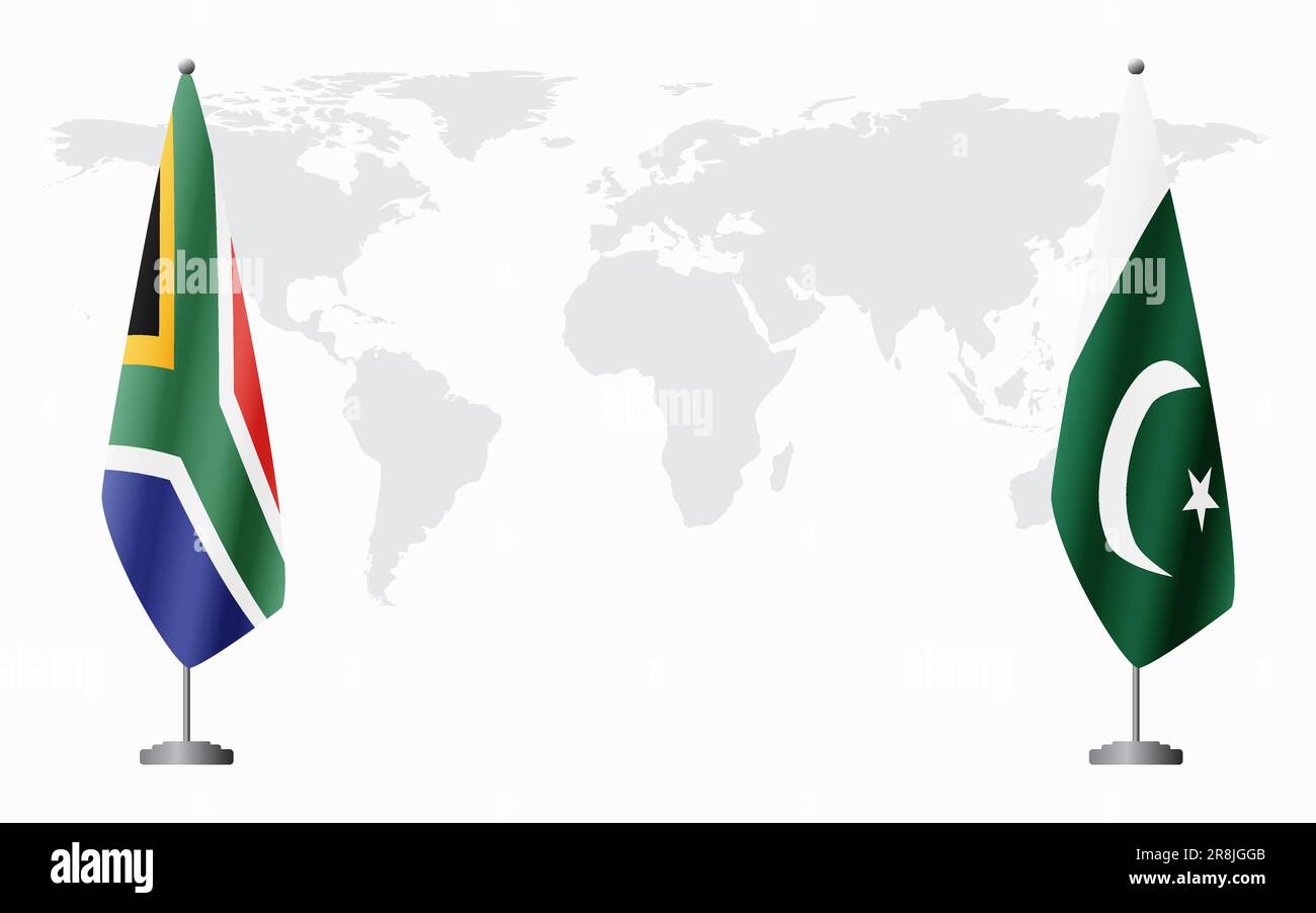 South Africa and Pakistan flags for official meeting against background ...