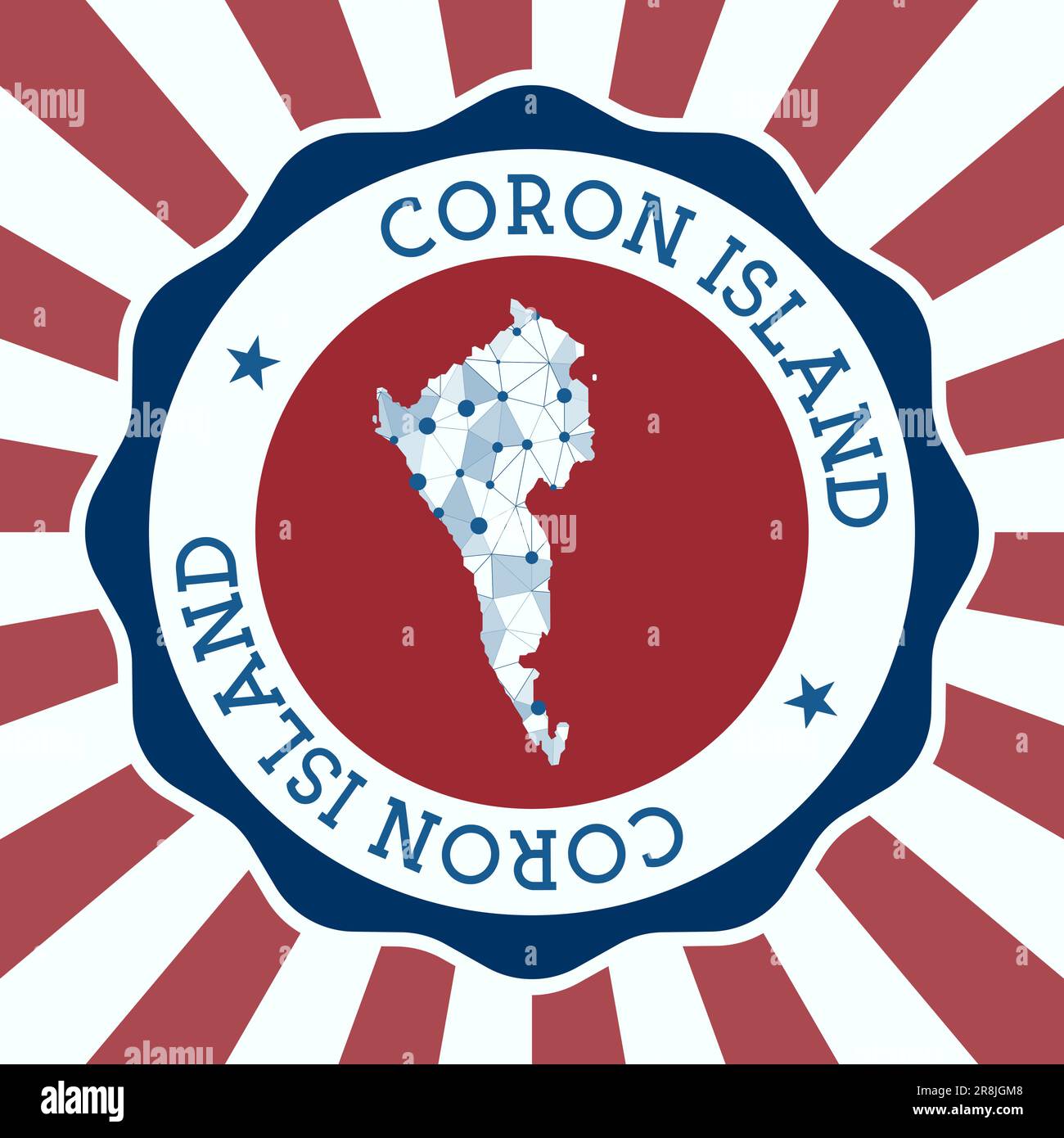 Coron Island Badge. Round logo of island with triangular mesh map and ...