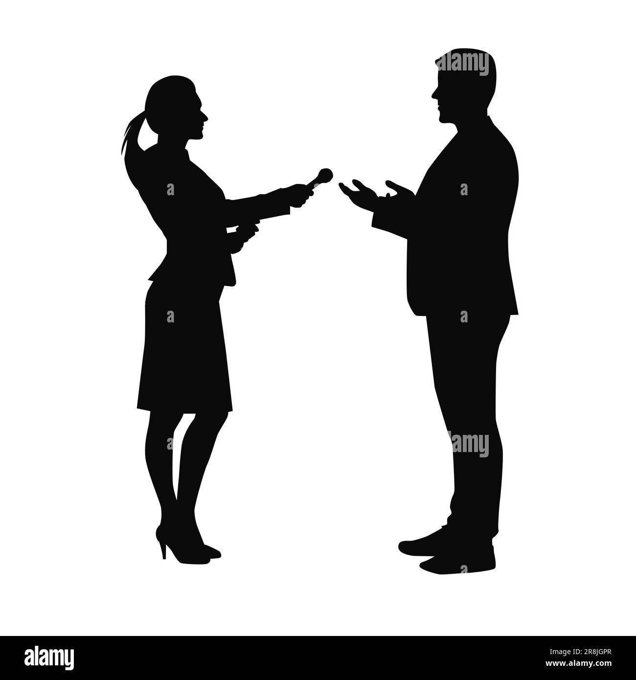 Female reporter with microphone making interview silhouette Stock Vector Image & Art - Alamy