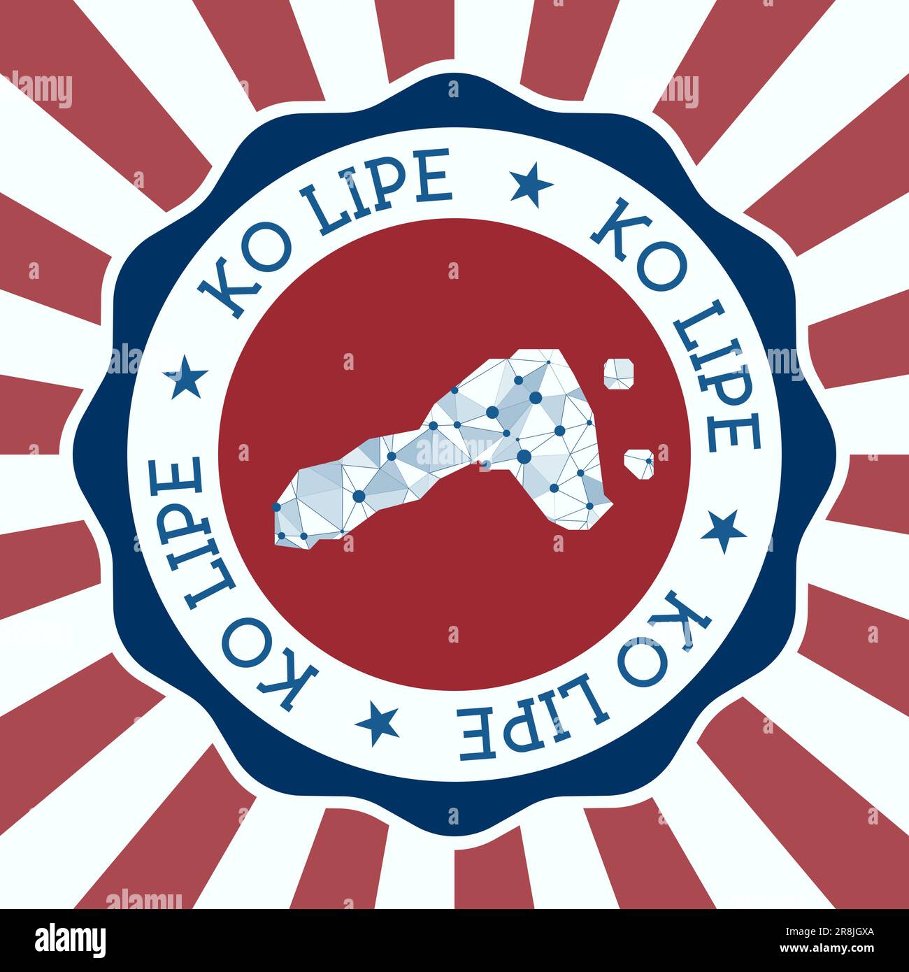 Ko Lipe Badge. Round logo of island with triangular mesh map and radial ...