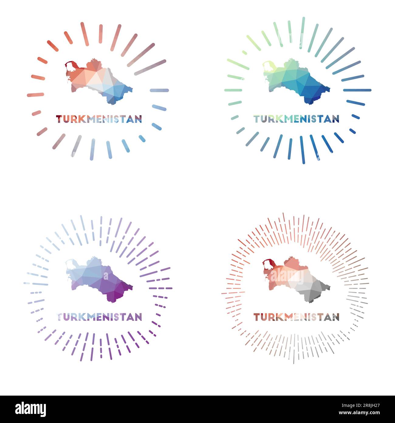 Turkmenistan low poly sunburst set. Logo of country in geometric ...
