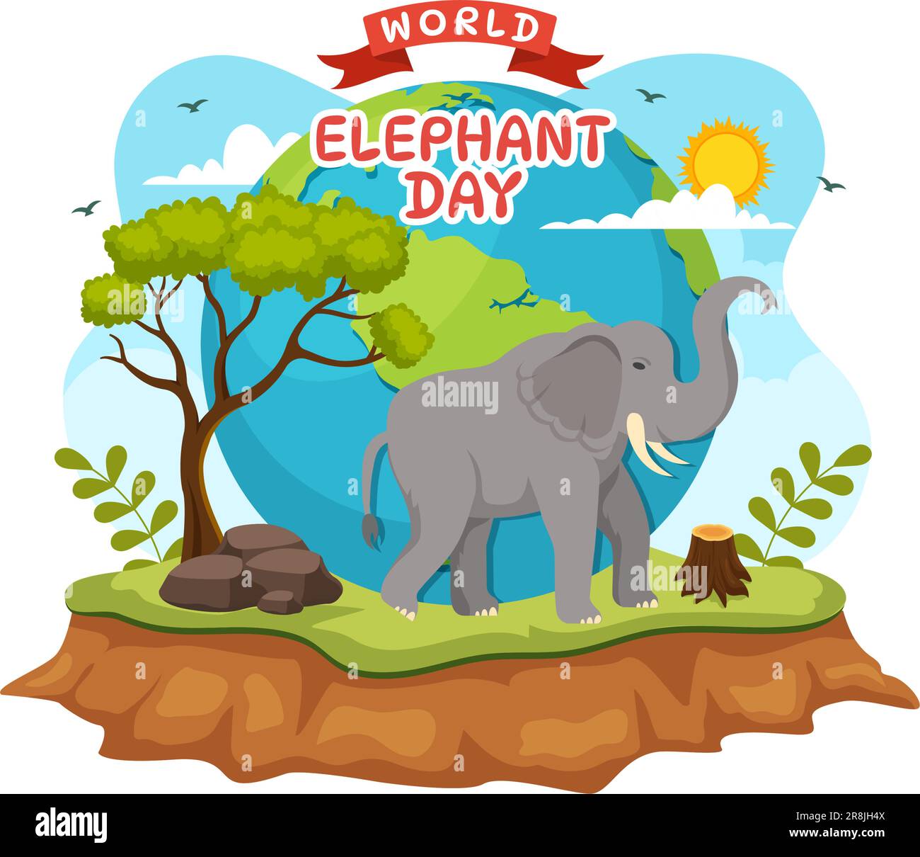 World Elephant Day Vector Illustration on 12 August with Elephants ...