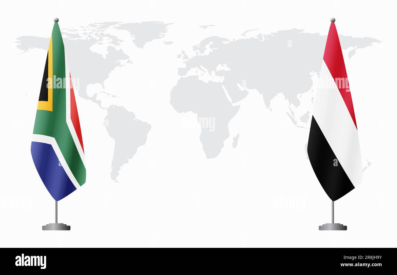 South Africa and Yemen flags for official meeting against background of ...