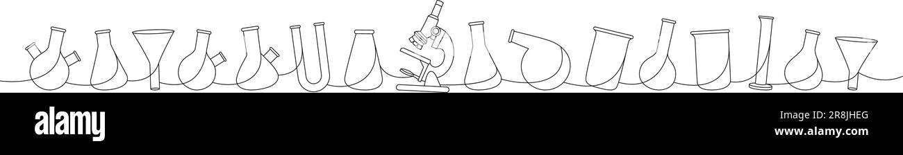 Laboratory glassware one line continuous drawing. Conical flask, glass ...