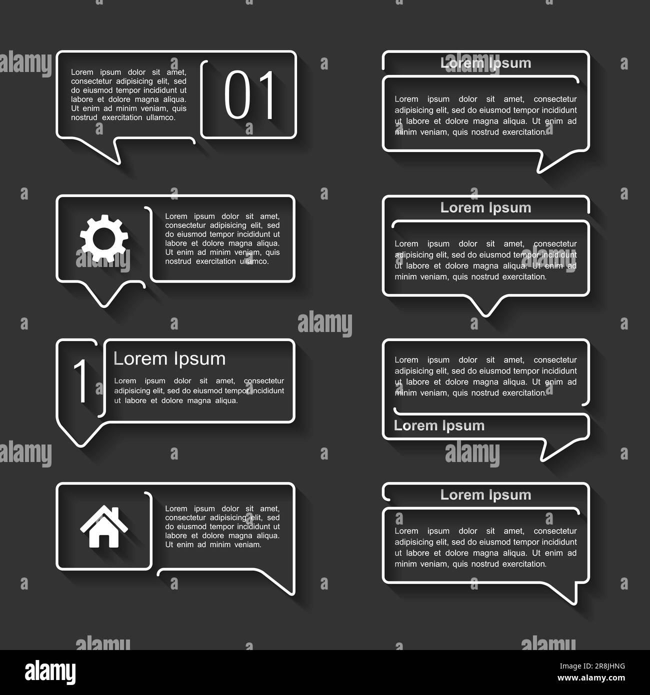 White line speech bubbles with shadows, user interface elements set ...