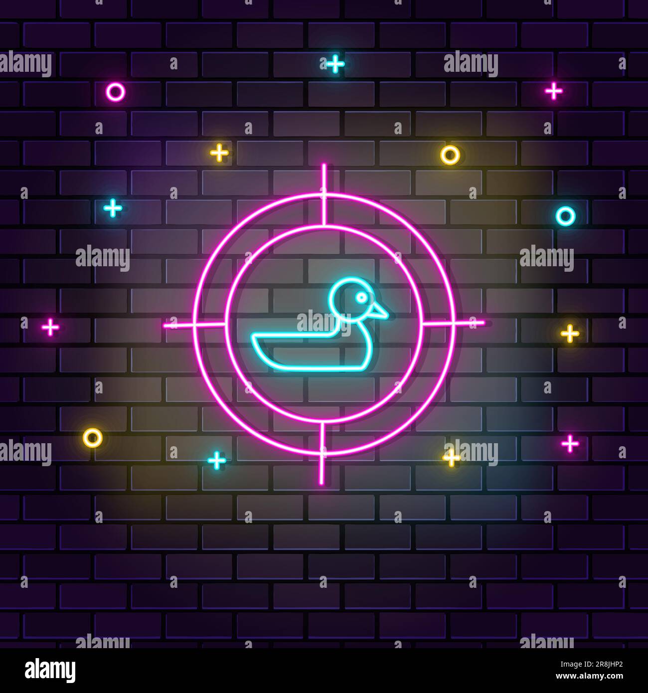 Target duck shooting neon on wall. Dark background brick wall neon icon ...