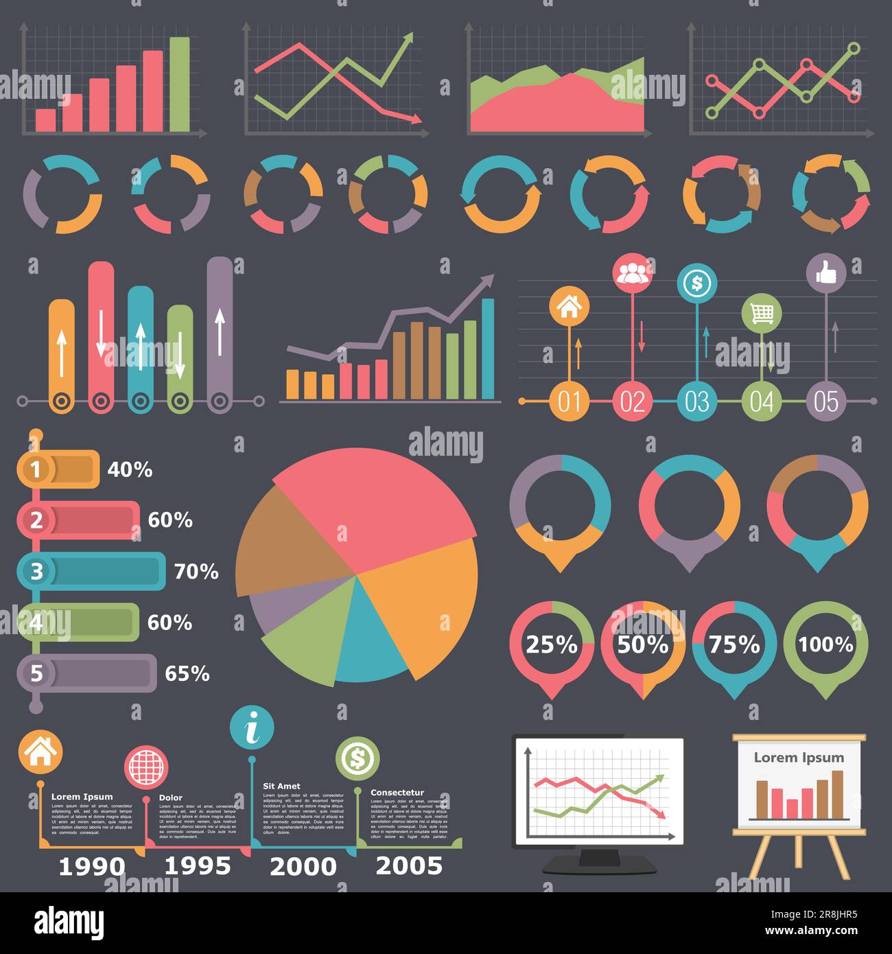 Business infographic elements collection, set of different graphs ...