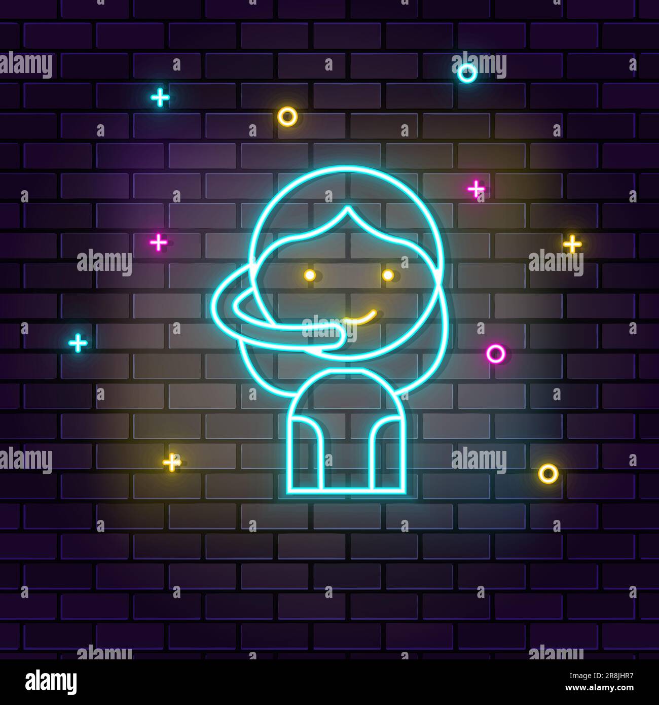 Gamer girl avatar retro neon on wall. Dark background brick wall neon ...
