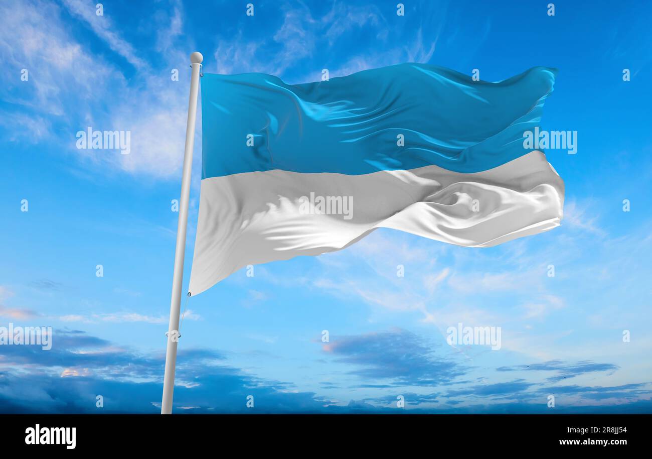 flag of German peoples Pomeranians at cloudy sky background, panoramic ...