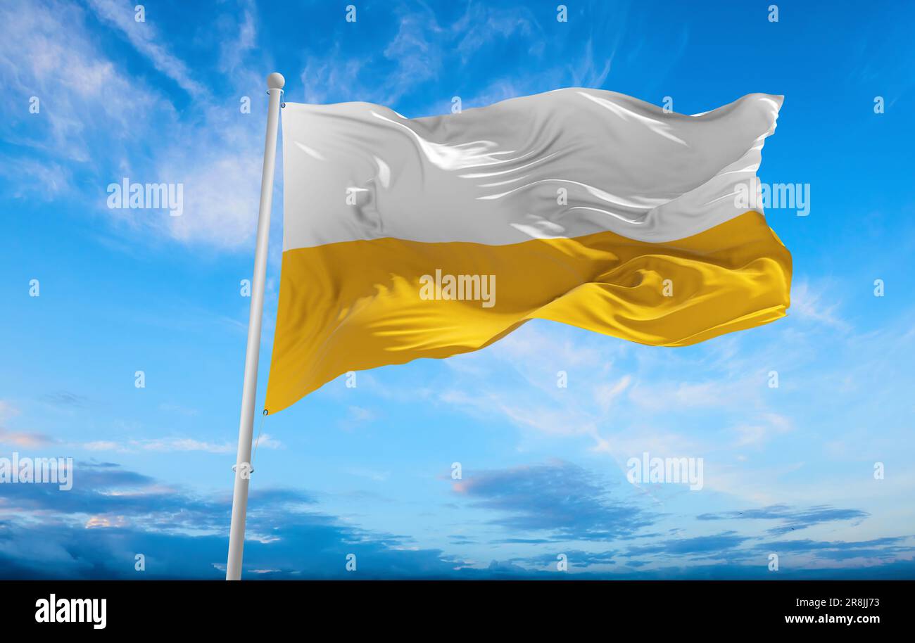 flag of German peoples Silesian Germans at cloudy sky background ...