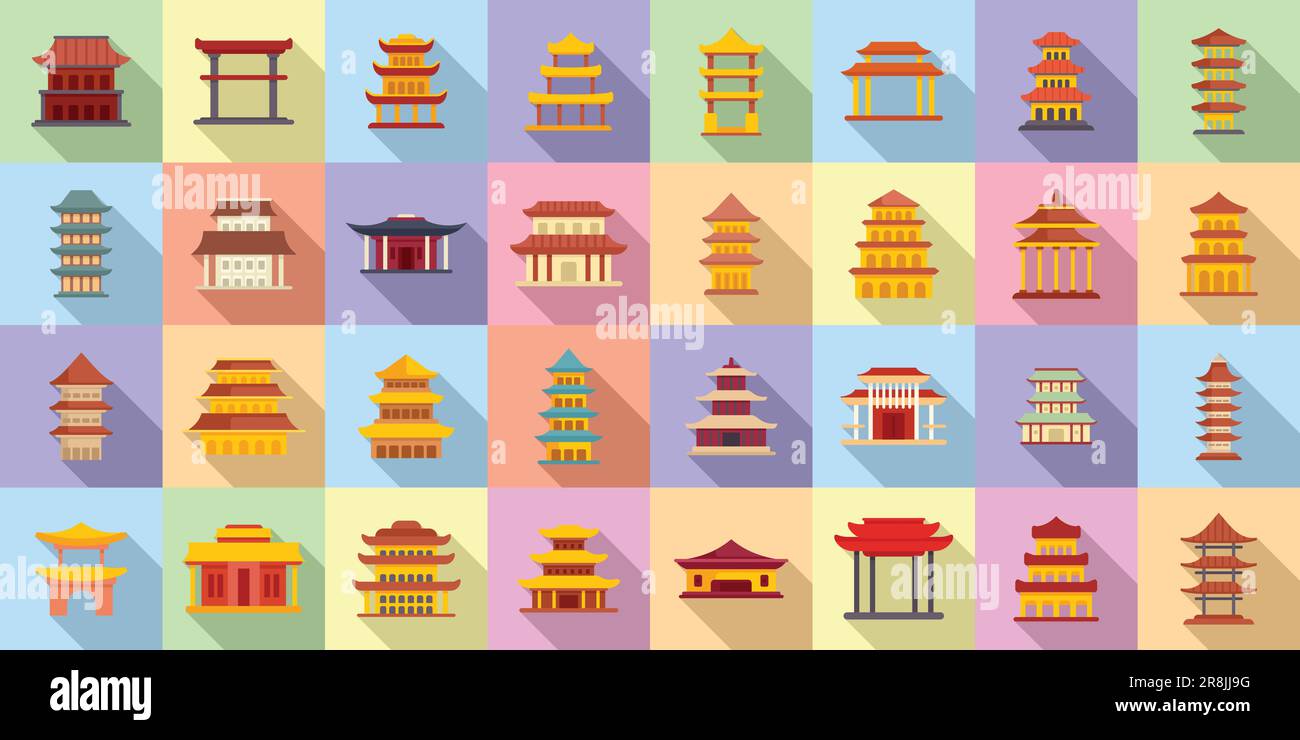 Pagoda icons set flat vector. Asian temple. Roof japanese Stock Vector ...
