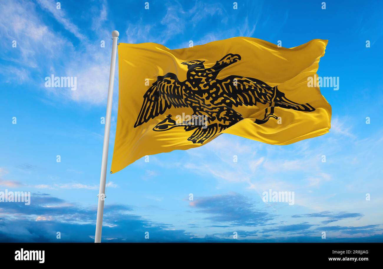 flag of Hellenic peoples Cappadocian Greeks at cloudy sky background ...