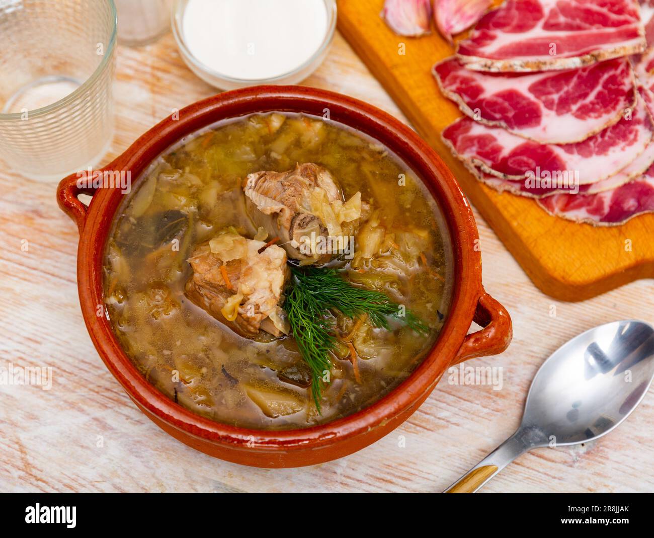 Traditional Russian dish is cabbage soup Stock Photo - Alamy