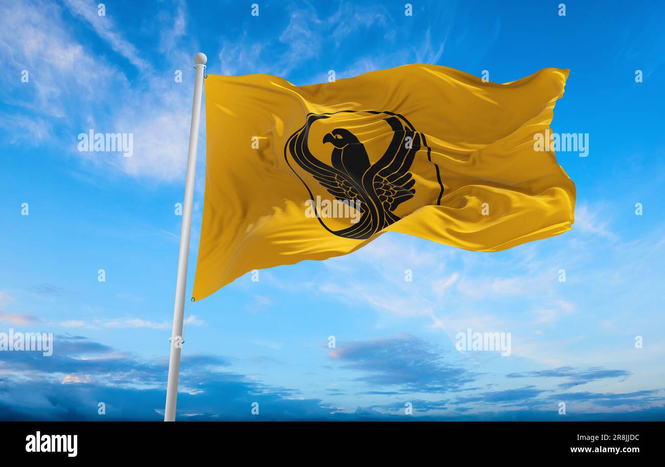 flag of Hellenic peoples Pontic Greeks at cloudy sky background ...