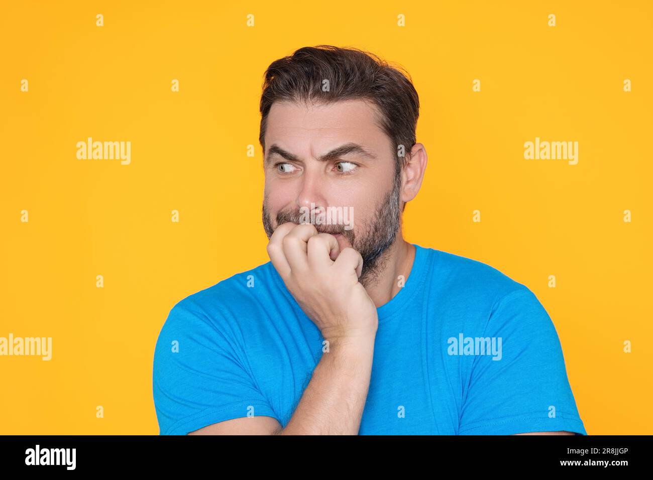 Portrait of thoughtful guy making choice. Handsome man thinking on ...
