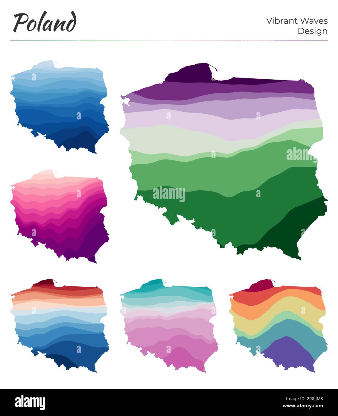 Set of vector maps of Poland. Vibrant waves design. Bright map of ...