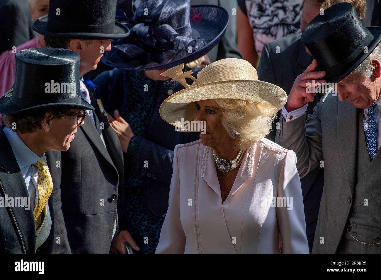 Ascot, Berkshire, UK. 21st June, 2023. Queen Camilla chats to guest ...