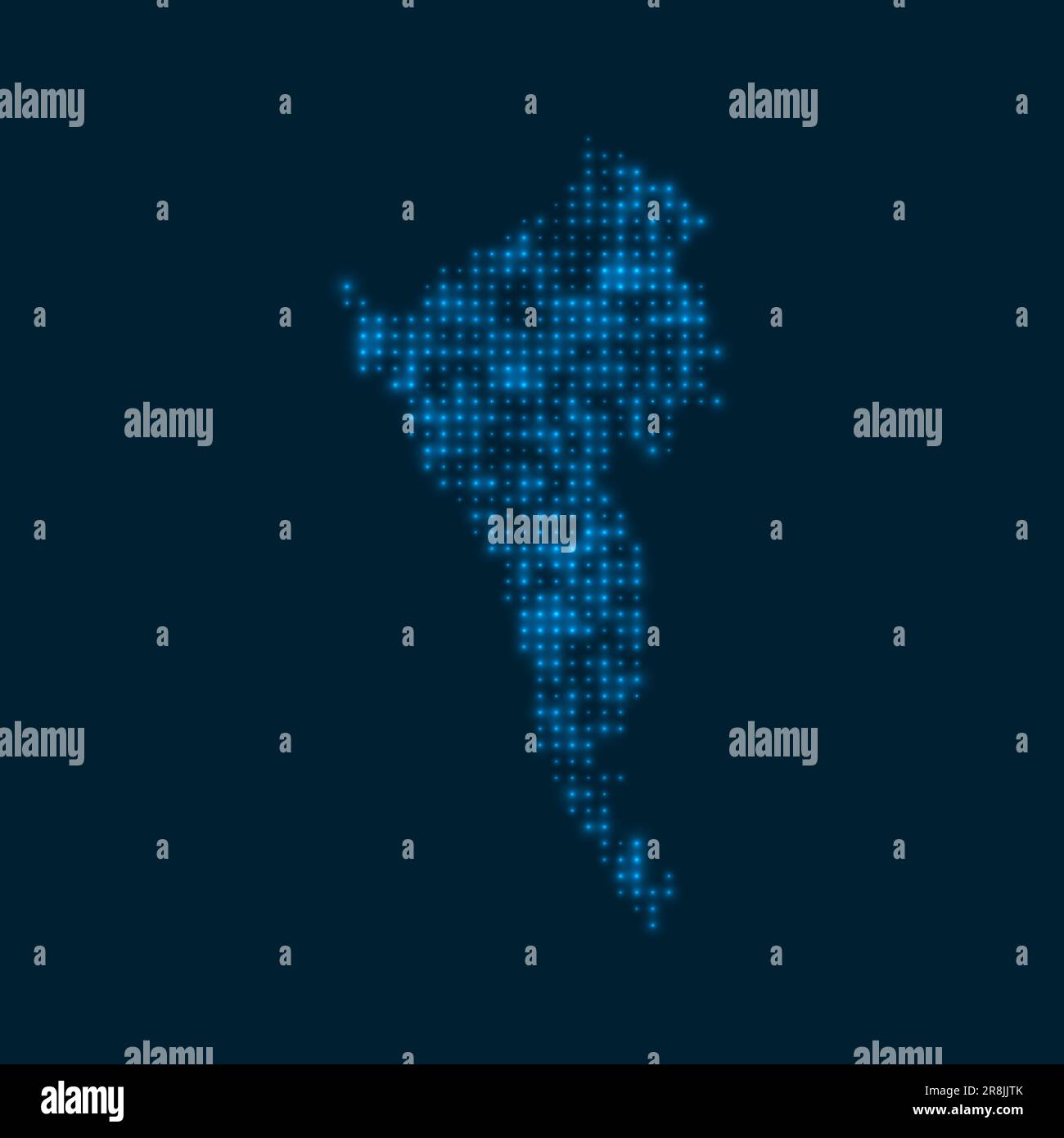 Coron Island dotted glowing map. Shape of the island with blue bright ...