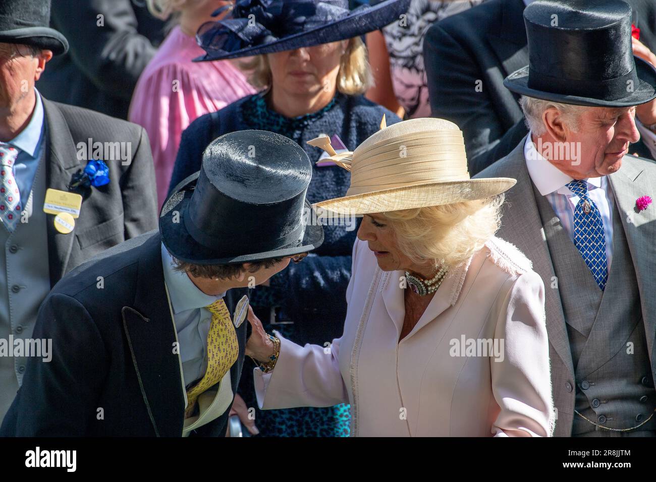 Ascot, Berkshire, UK. 21st June, 2023. Queen Camilla chats to guest ...