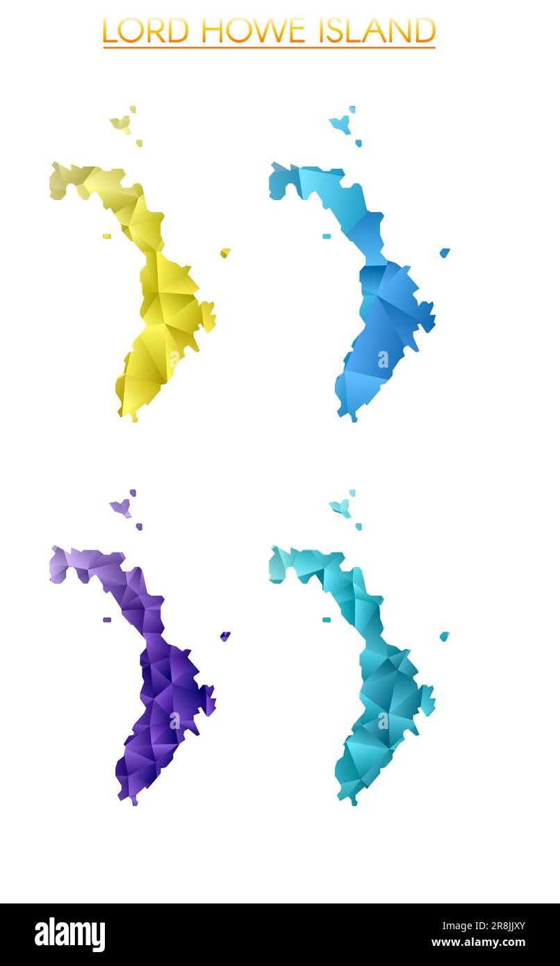 Set of vector polygonal maps of Lord Howe Island. Bright gradient ...