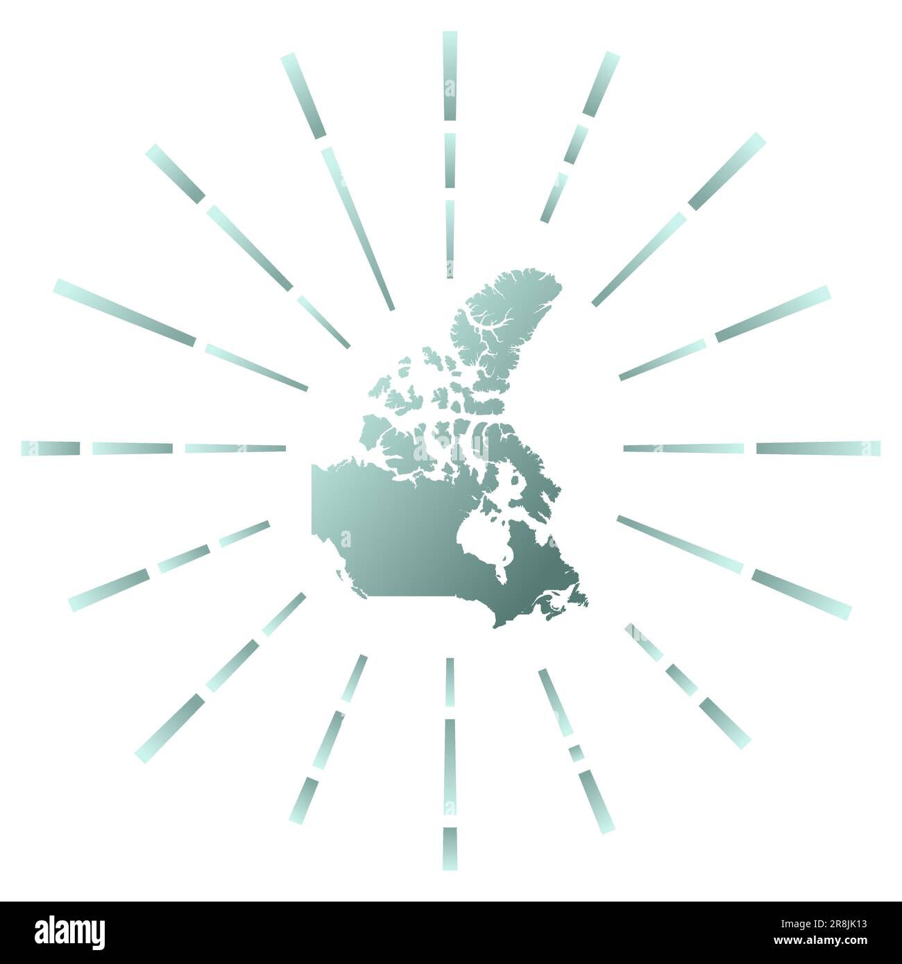 Canada gradiented sunburst. Map of the country with colorful star rays ...