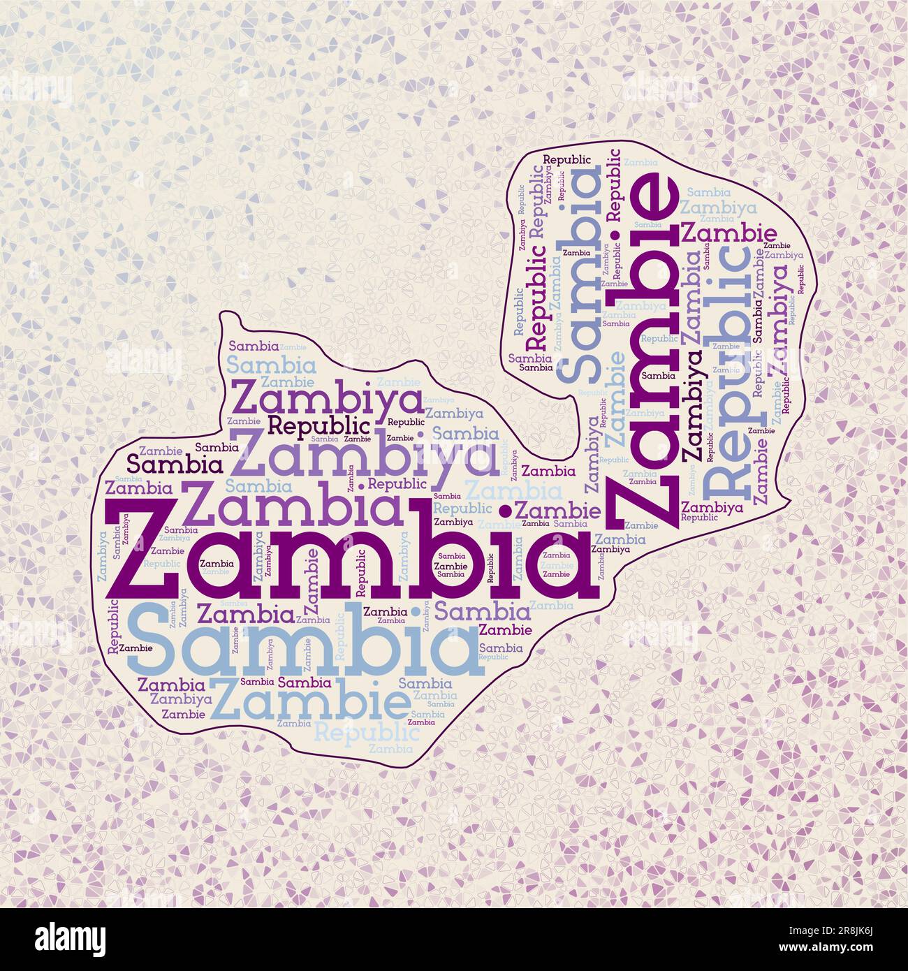Zambia shape with country names word cloud in multiple languages ...