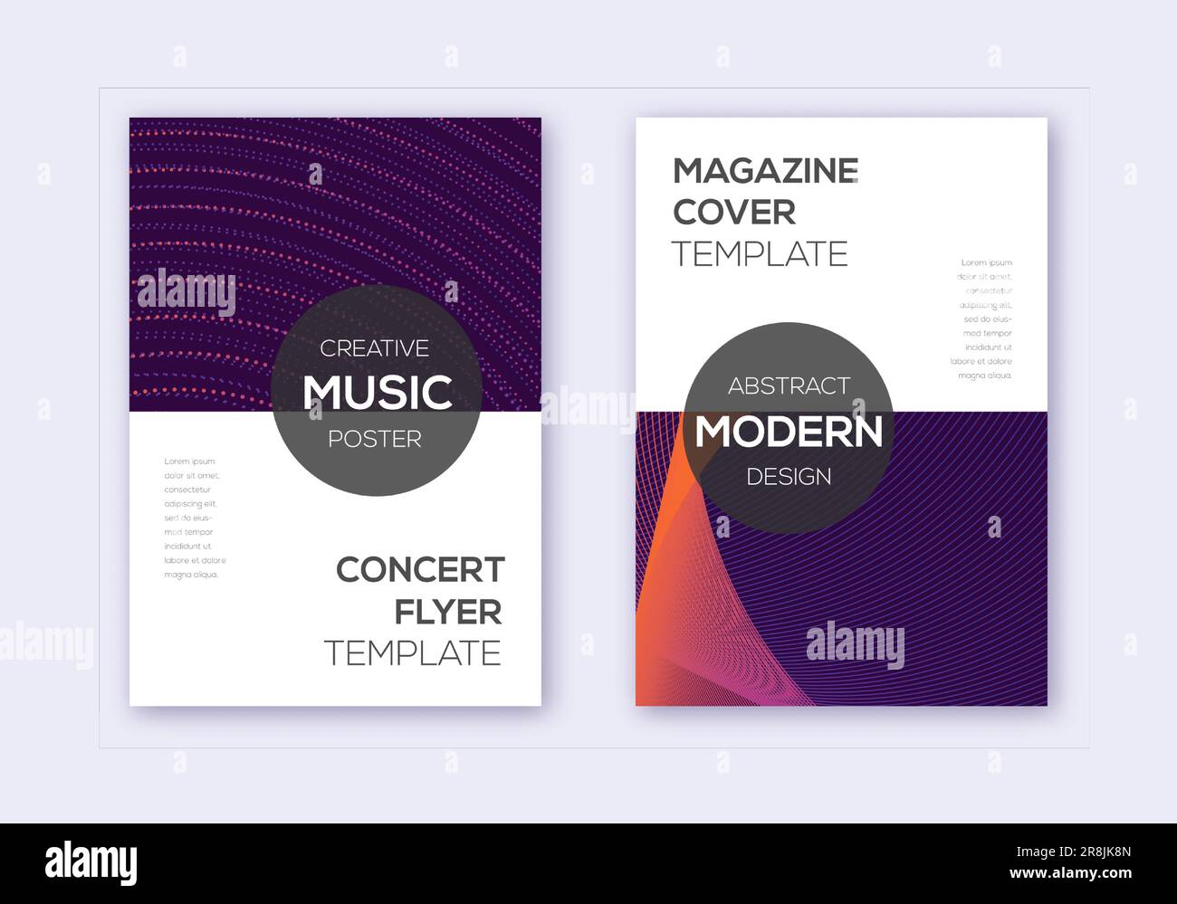 Modern cover design template set. Violet abstract lines on maroon ...