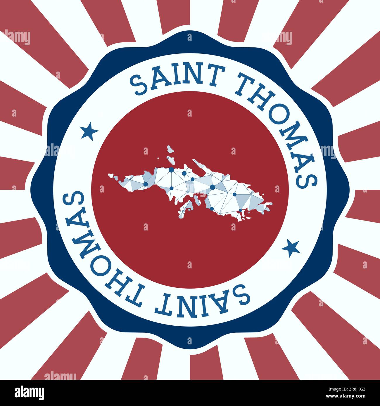 Saint Thomas Badge. Round logo of island with triangular mesh map and ...
