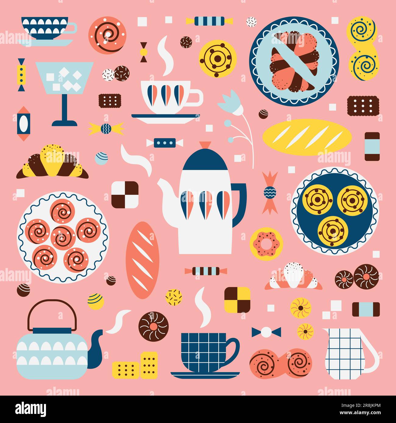 Swedish Fika Coffee Break Hand Drawn Set Stock Vector Image And Art Alamy