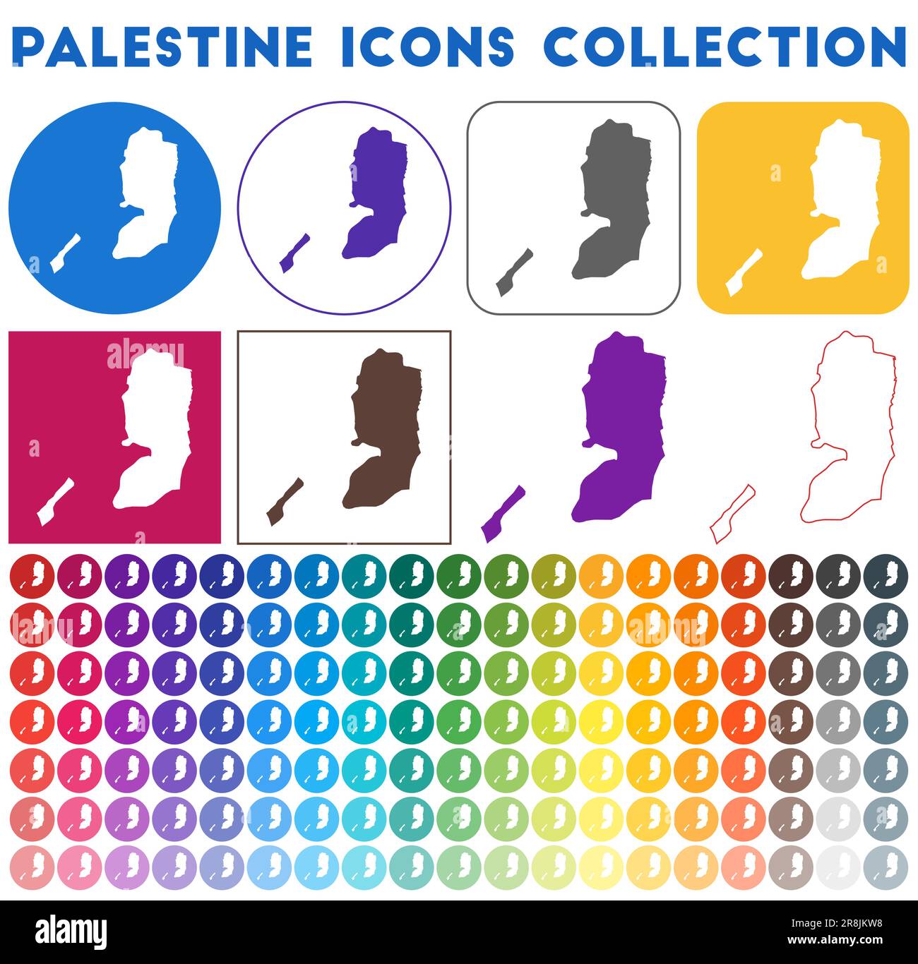 Palestine icons collection. Bright colorful trendy map icons. Modern ...