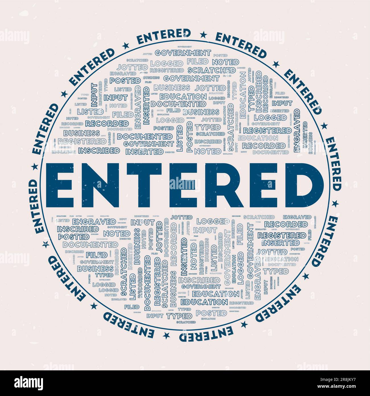 Entered - round badge. Text entered with keywords word clouds and ...