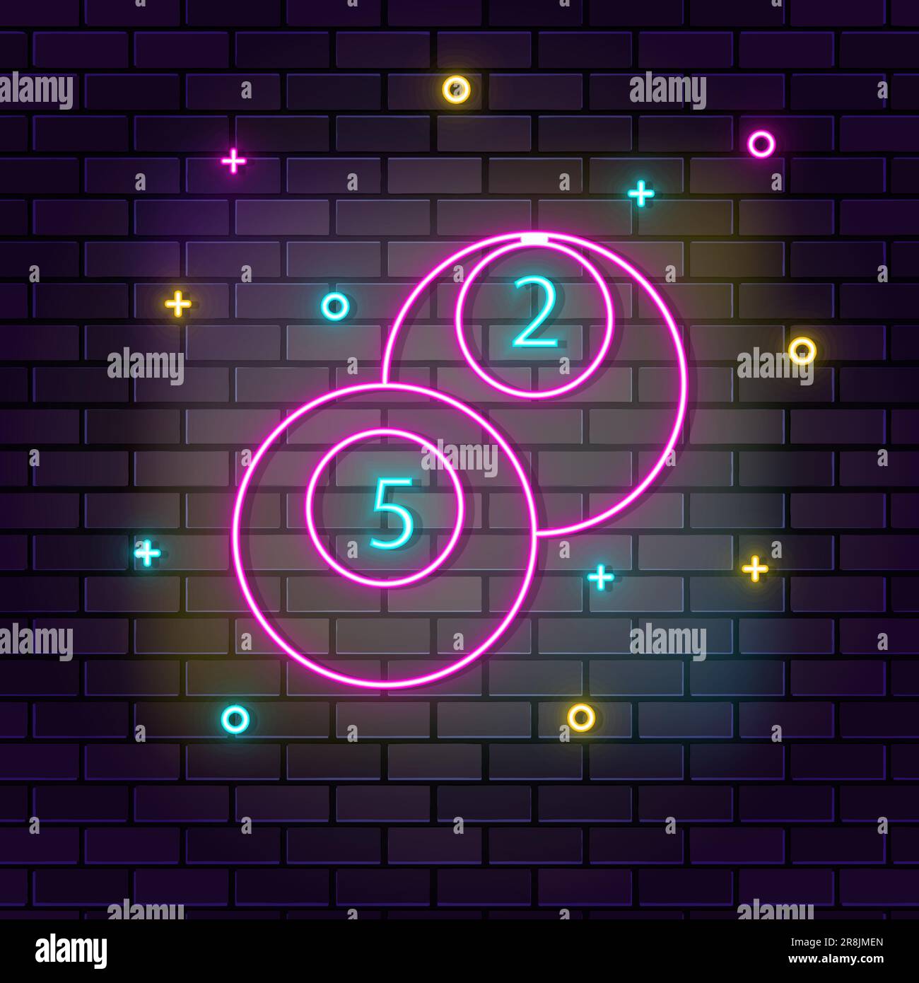 Billiards snooker billiard ball retro neon on wall. Dark background ...