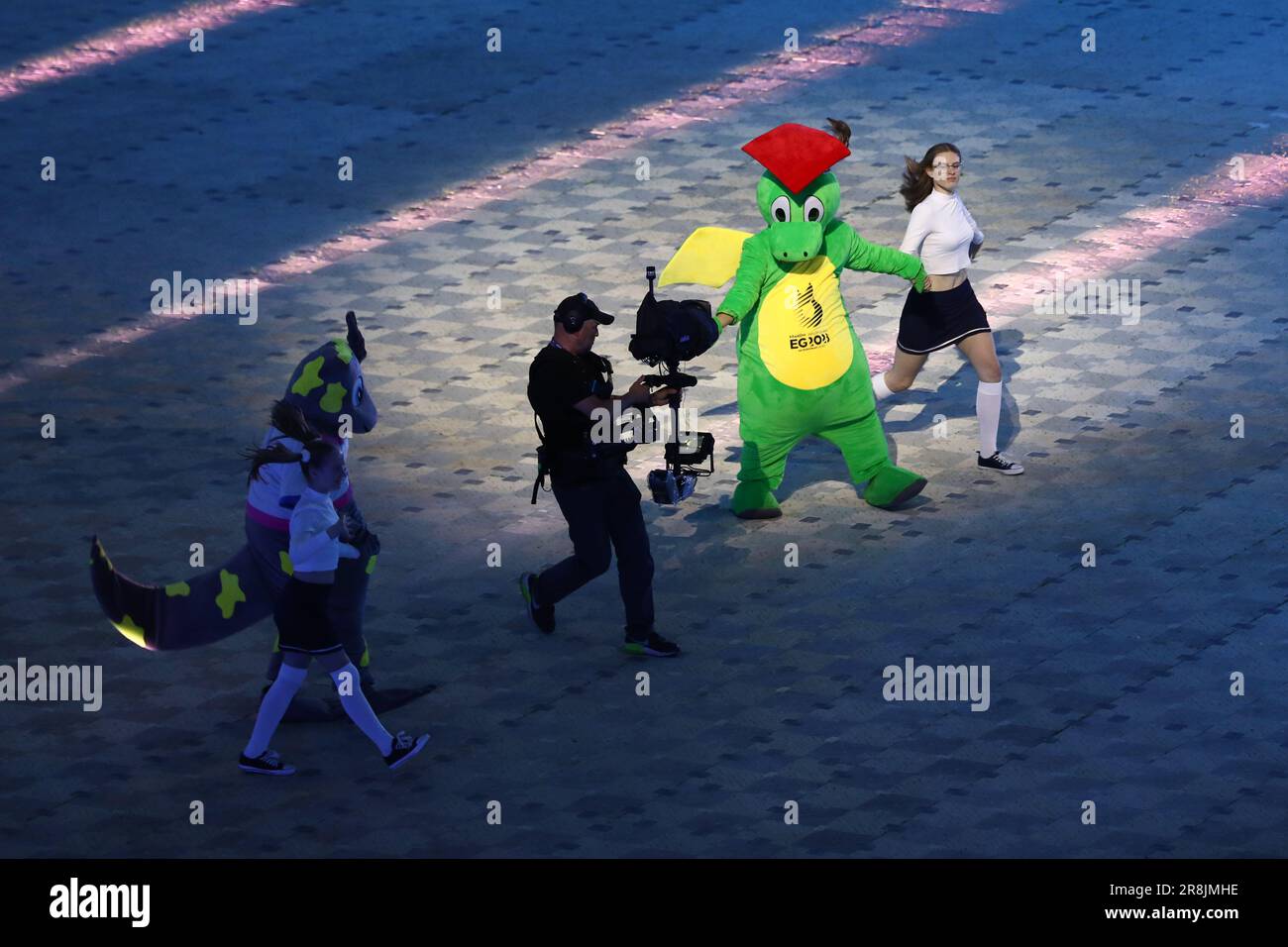 Krakow, Poland. 21st June, 2023. Krakusek the dragon and Sandra the ...