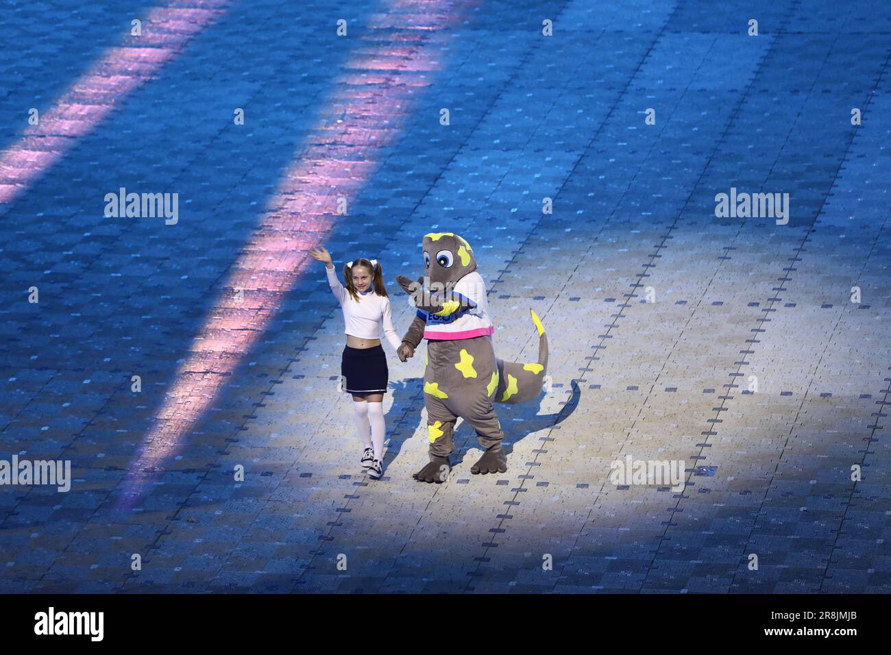 Krakow, Poland. 21st June, 2023. Sandra the salamander, official mascot ...