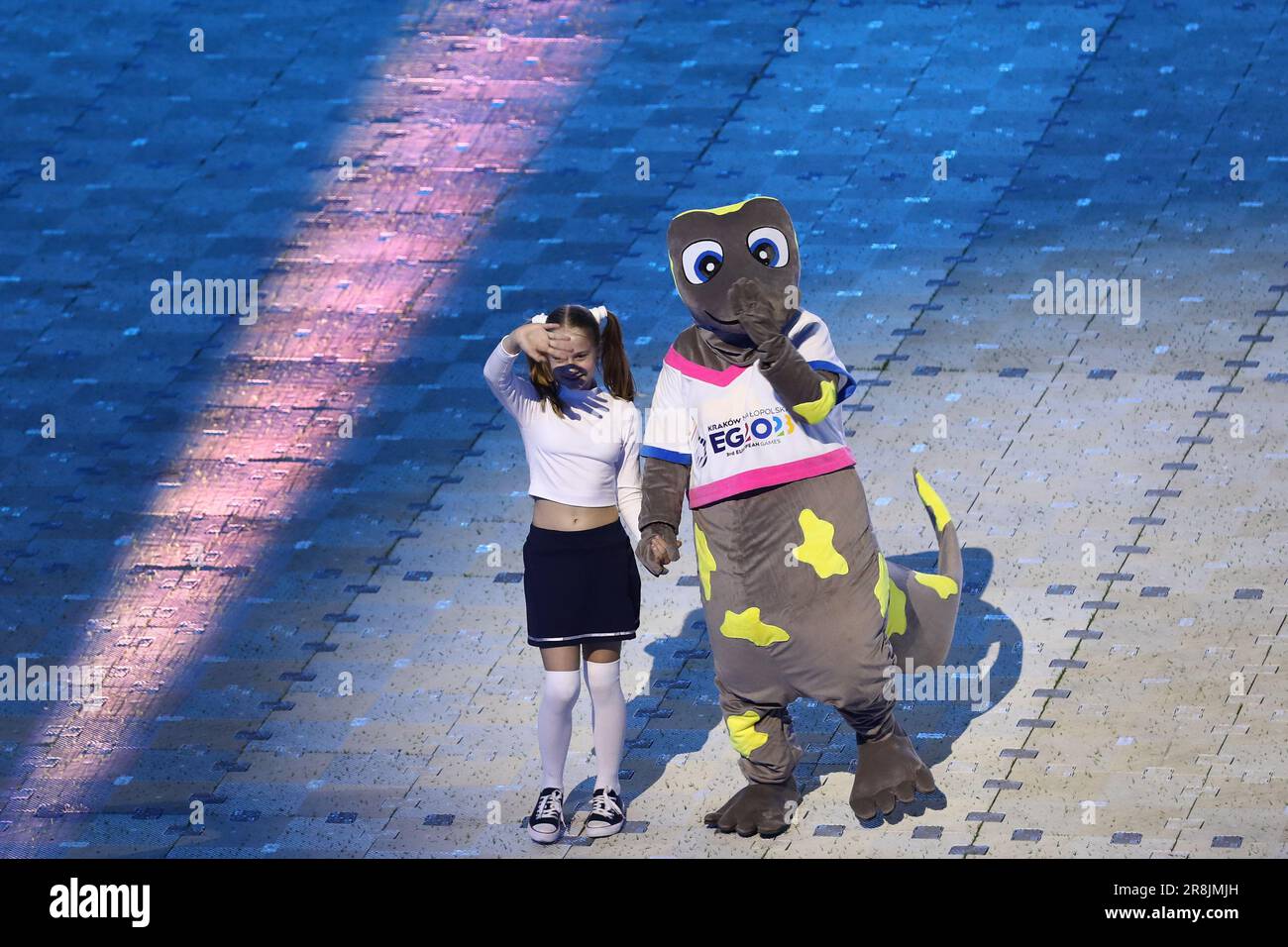 Krakow, Poland. 21st June, 2023. Sandra the salamander, official mascot ...