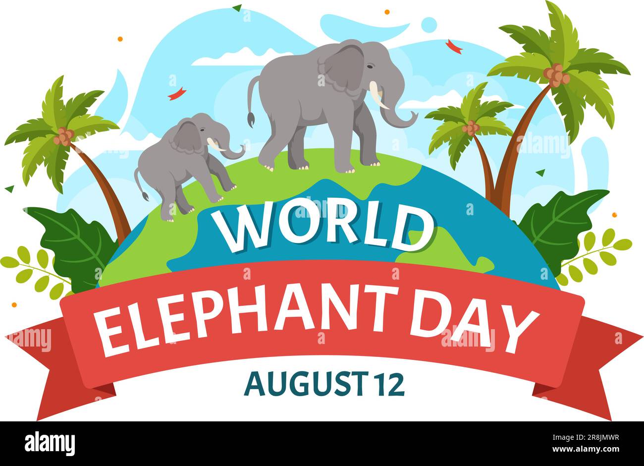 World Elephant Day Vector Illustration on 12 August with Elephants ...