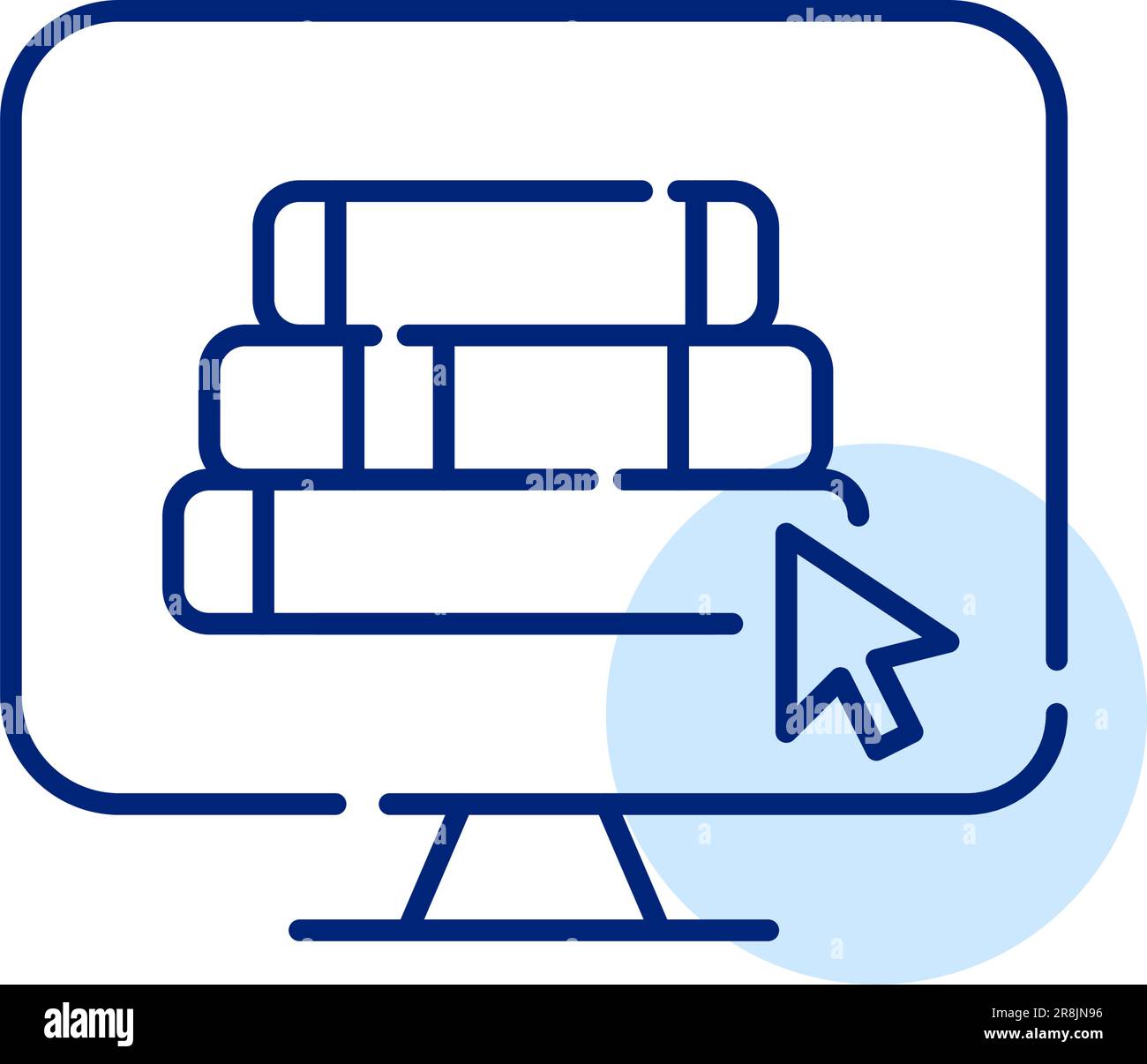 Digital library access symbol. Stack of books on computer monitor and ...