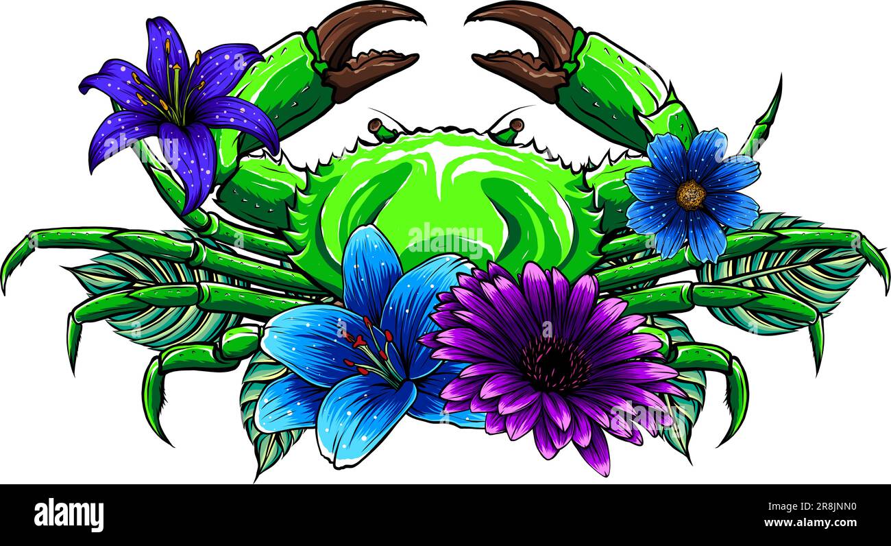 composition crab and flowers vector illustration Stock Vector Image ...
