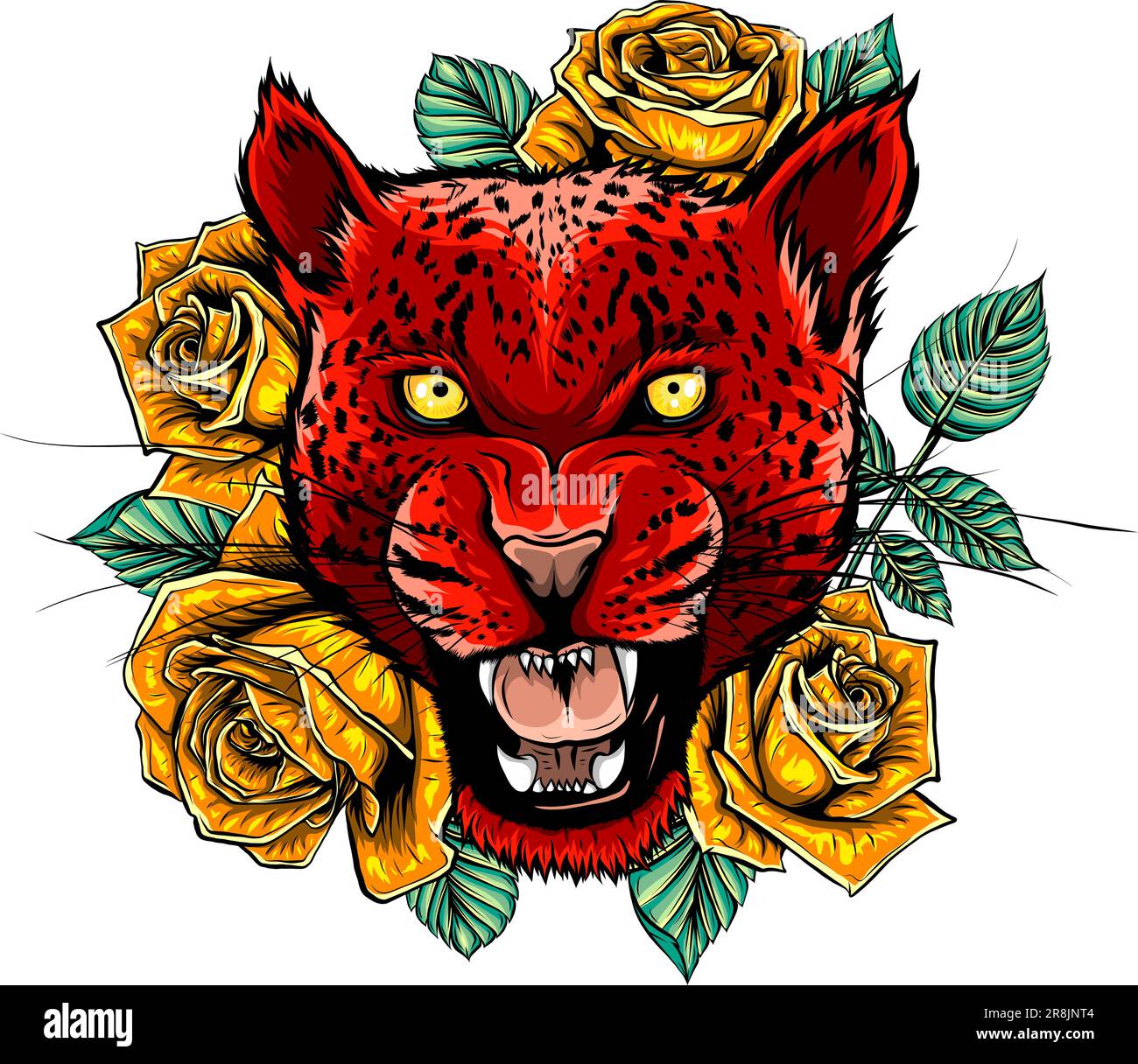 leopard head with roses vector illustration Stock Vector Image & Art ...