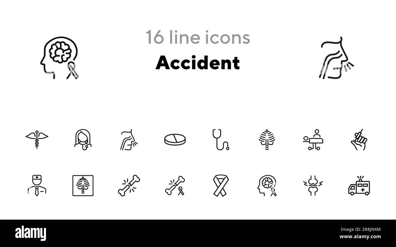 Accident line icon set. Trauma, first aid station Stock Vector Image ...