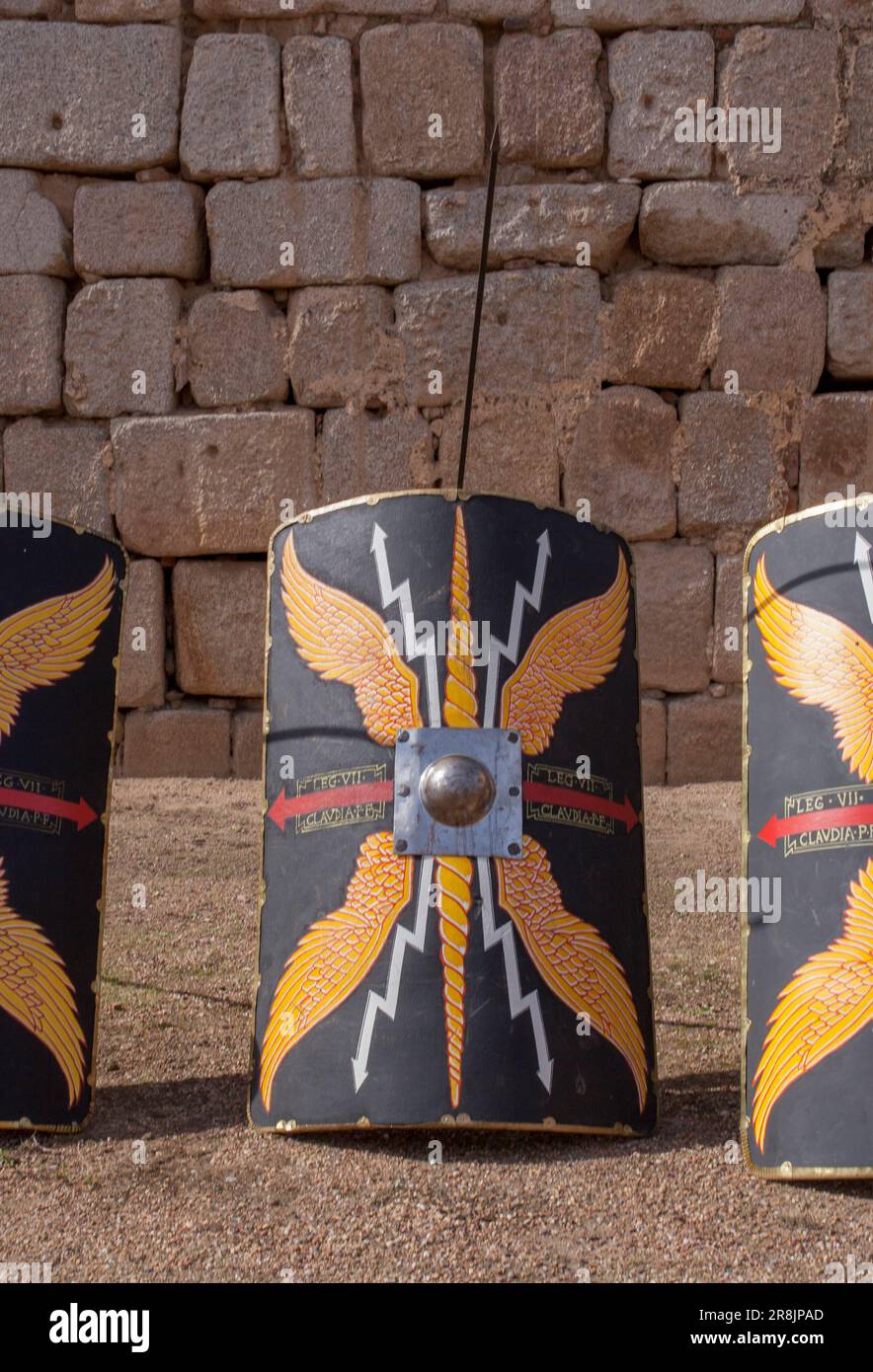 Line of roman shields supported on a javelin. Scuta amd pila, Ancient ...