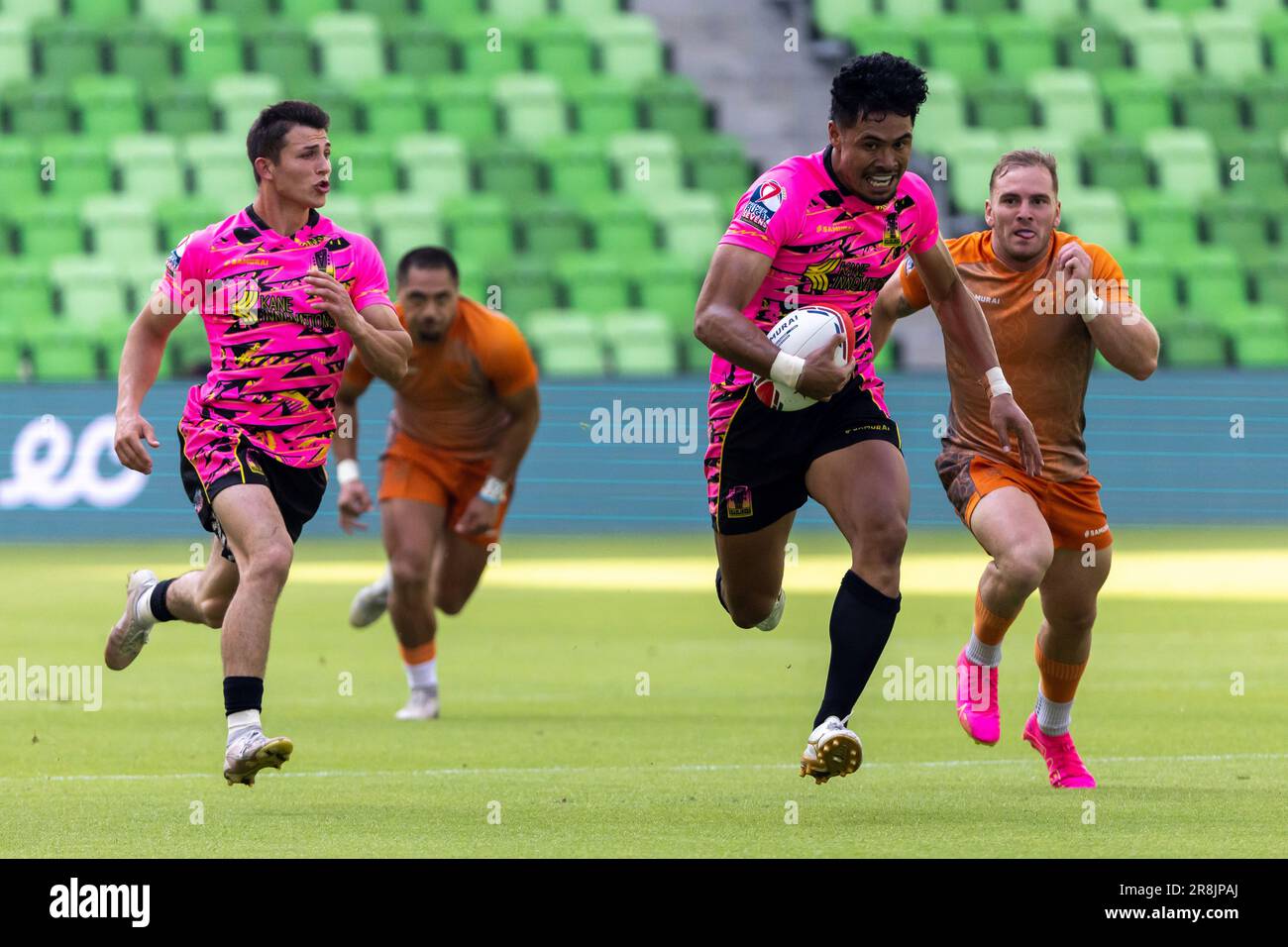 AUSTIN, TX - JUNE 17: Southern Headliners player Kitiona Vai (77) races ...