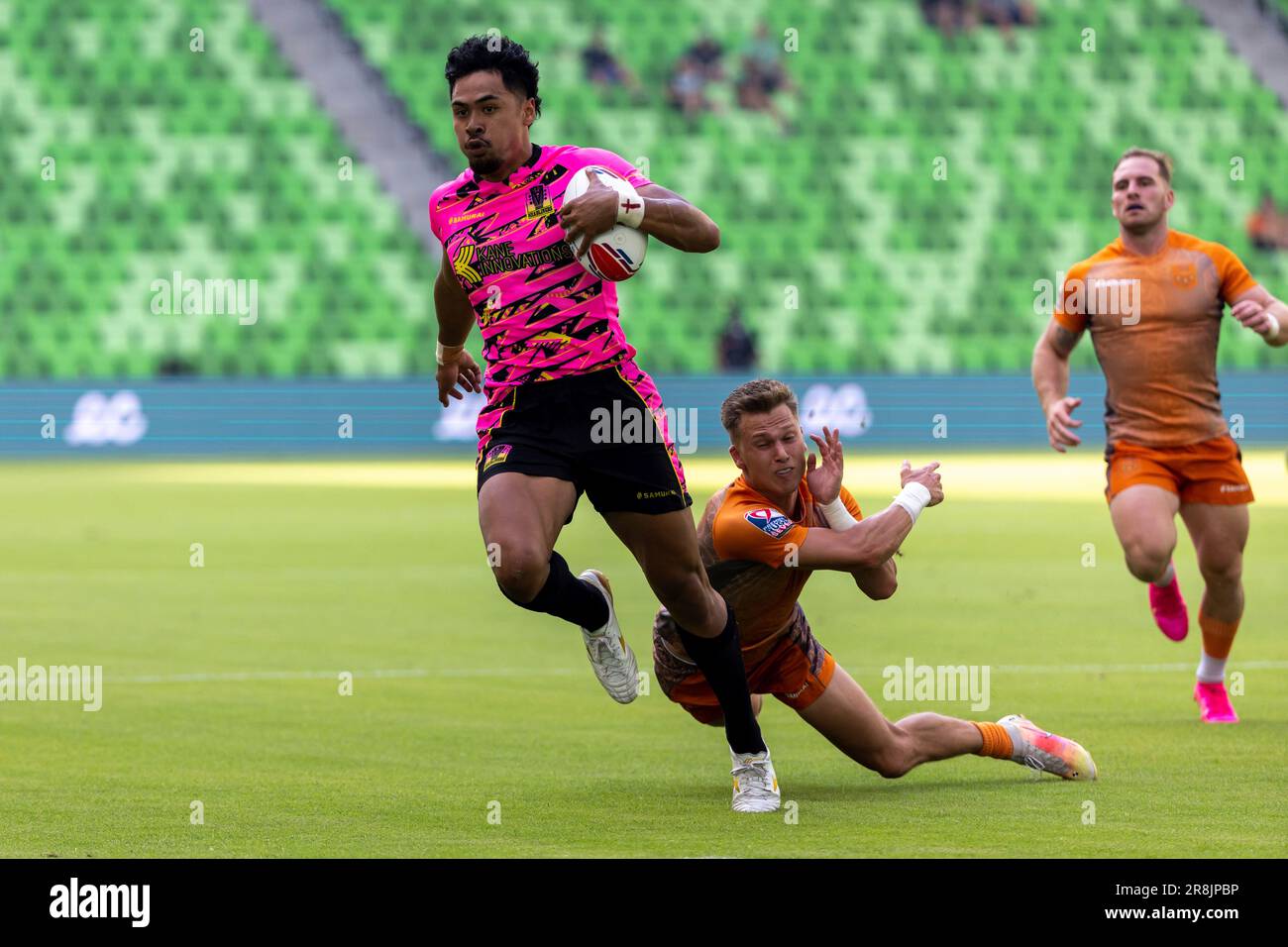 AUSTIN, TX - JUNE 17: Texas Team player Chris Aurich (11) tries to trip ...